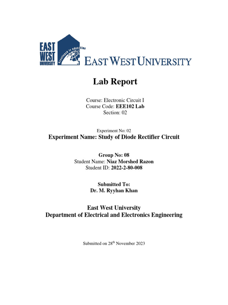 Exp02 Eee102 Lab Report | PDF | Rectifier | Electrical Network