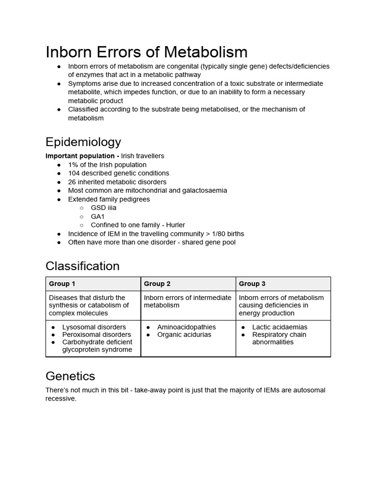 Inborn Errors of Metabolism | PDF | Phenylalanine | Genetic Disorder