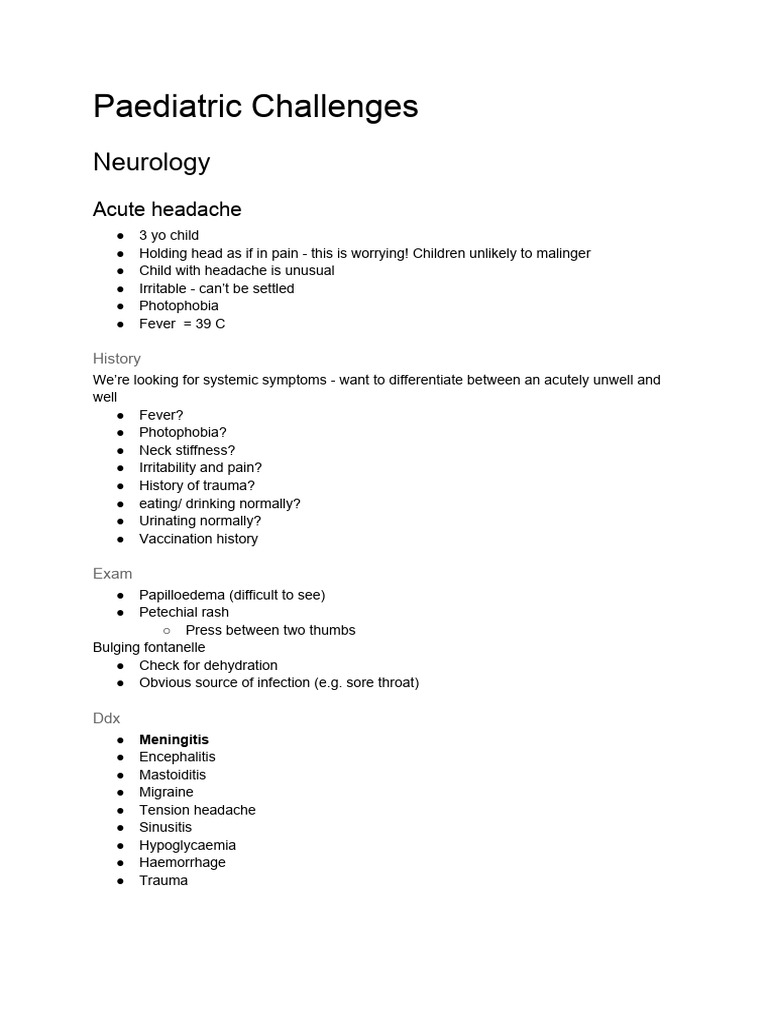 Paediatric Challenges | Download Free PDF | Cerebral Palsy | Headache