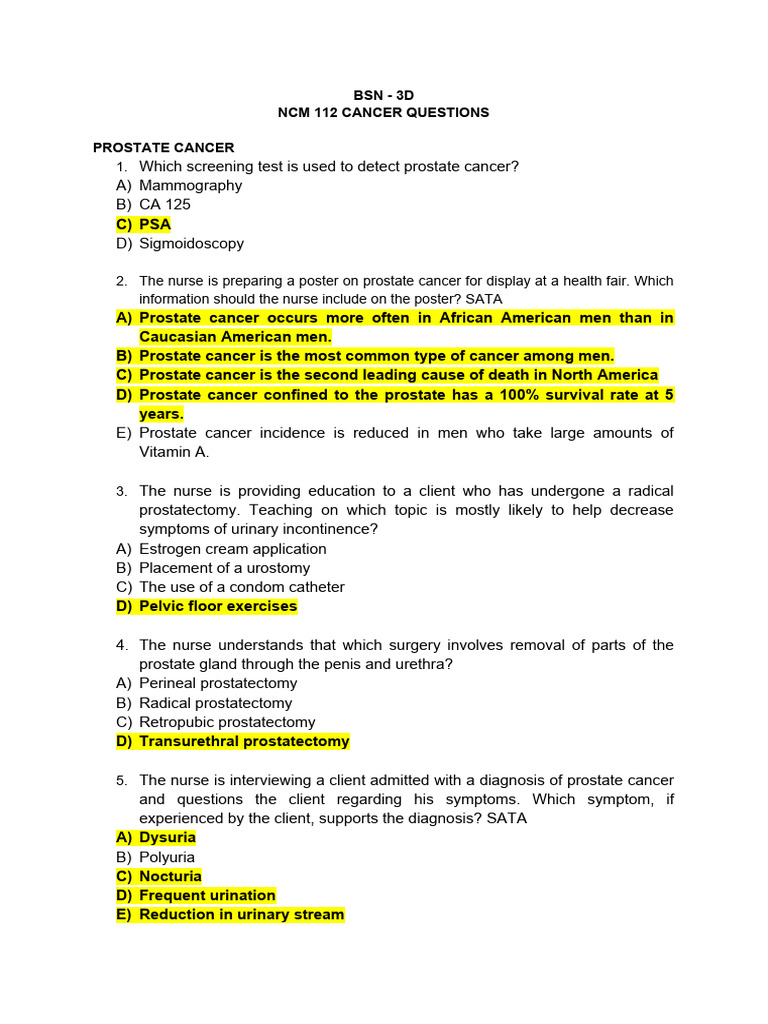 3d Cancer Quiz Questions | Download Free PDF | Breast Cancer | Prostate