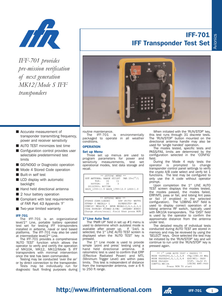 IFR Aeroflex IFF 701T Specification Sheet | PDF | Telecommunications ...