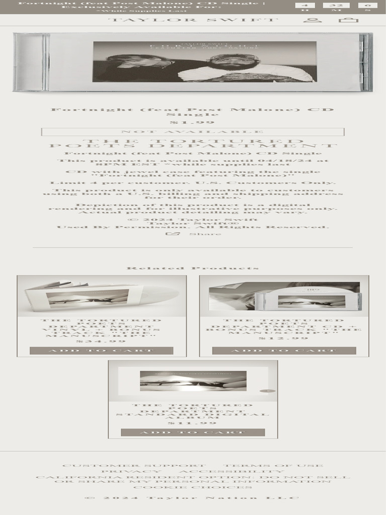 Fortnight (Feat Post Malone) CD Single - Taylor Swift Official Store | PDF