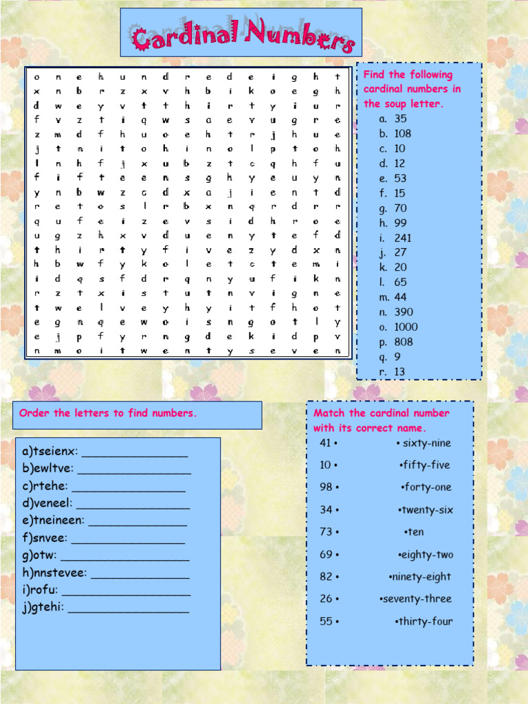 Cardinal Numbers Atividades | PDF