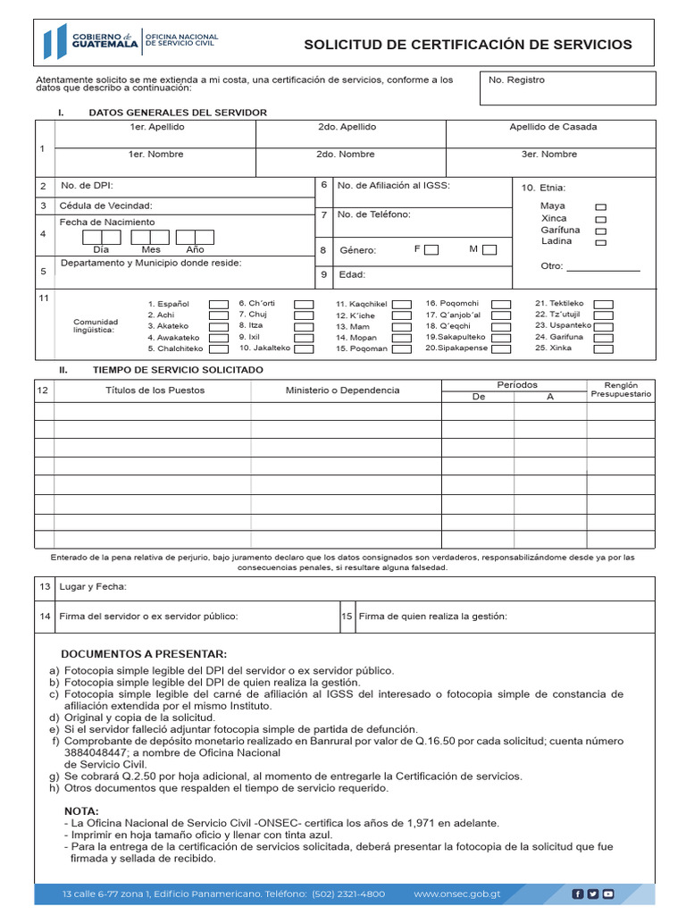 Formulario Simplificado Certificación de Servicios Editable | PDF