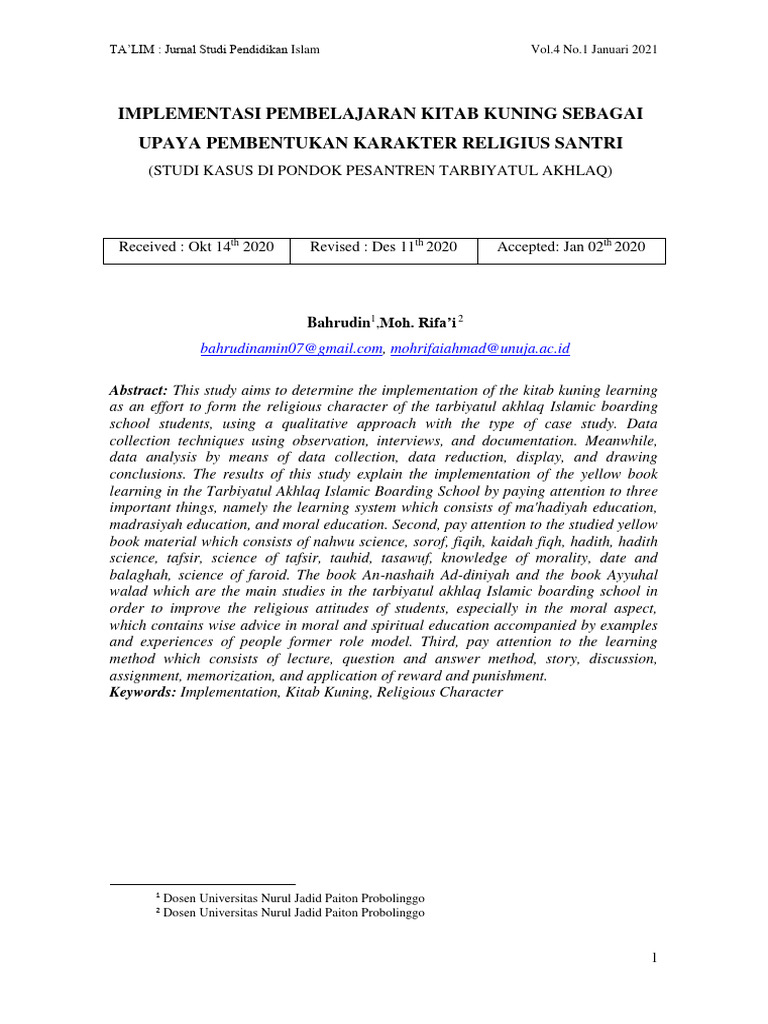 Implementasi Pembelajaran Kitab Kuning Sebagai Upa | PDF | Agama & Spiritualitas