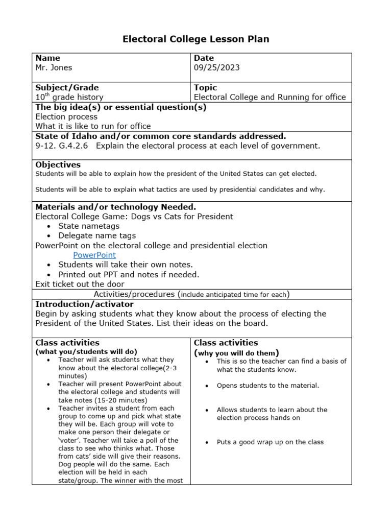 educ 280 lesson plan | PDF | Swing State | American Government