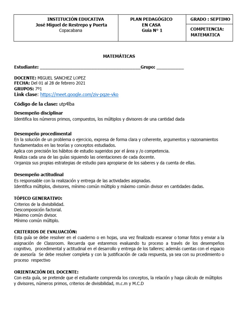 7º 1 Guia 1 Matematicas 2021 Pdf