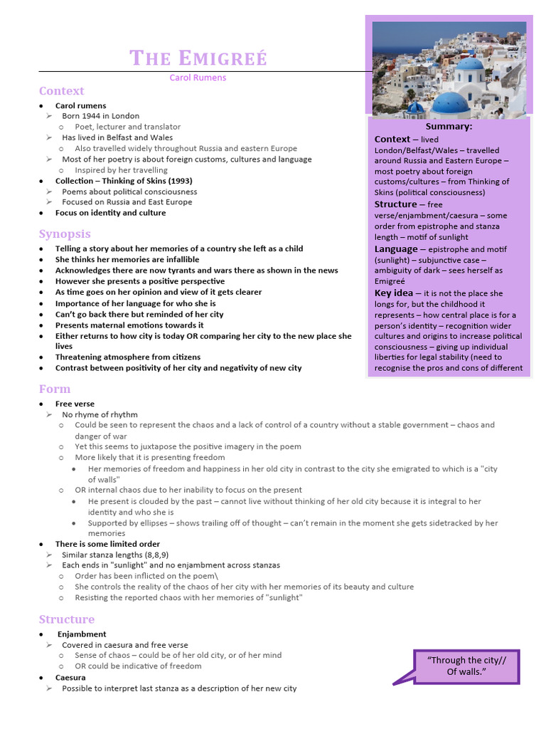 TES Notes - The Emigree | PDF | Poetry | Identity (Social Science)