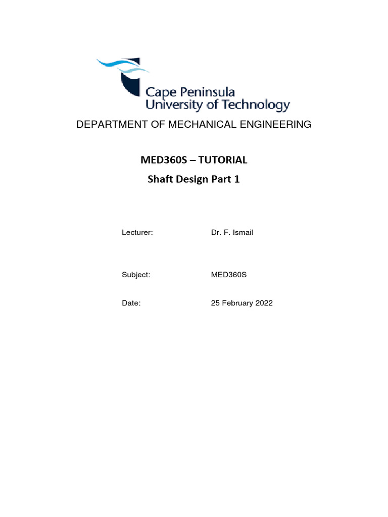 TUT 1 Shaft Design | PDF | Mechanical Engineering | Materials