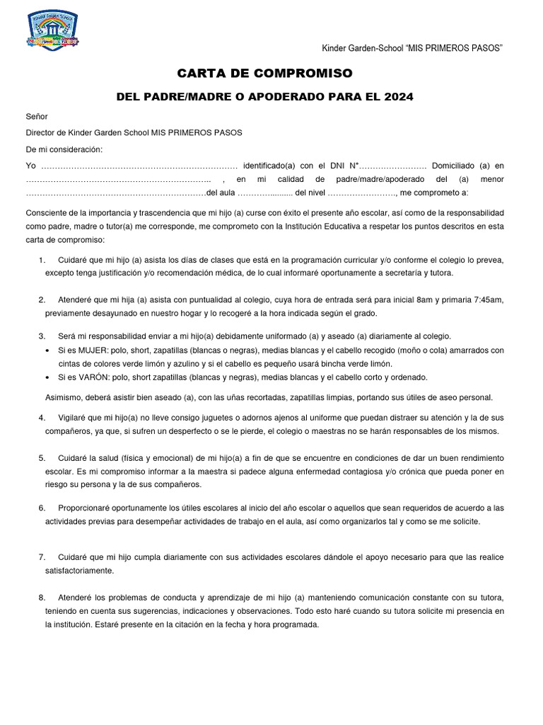 Carta de Compromiso PDF | PDF