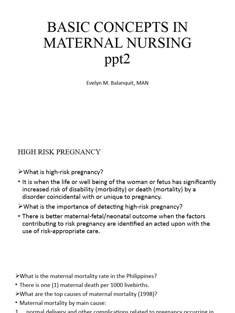 Basic Concepts in Maternal Nursing Ppt2 | PDF | Pregnancy | Maternal Death