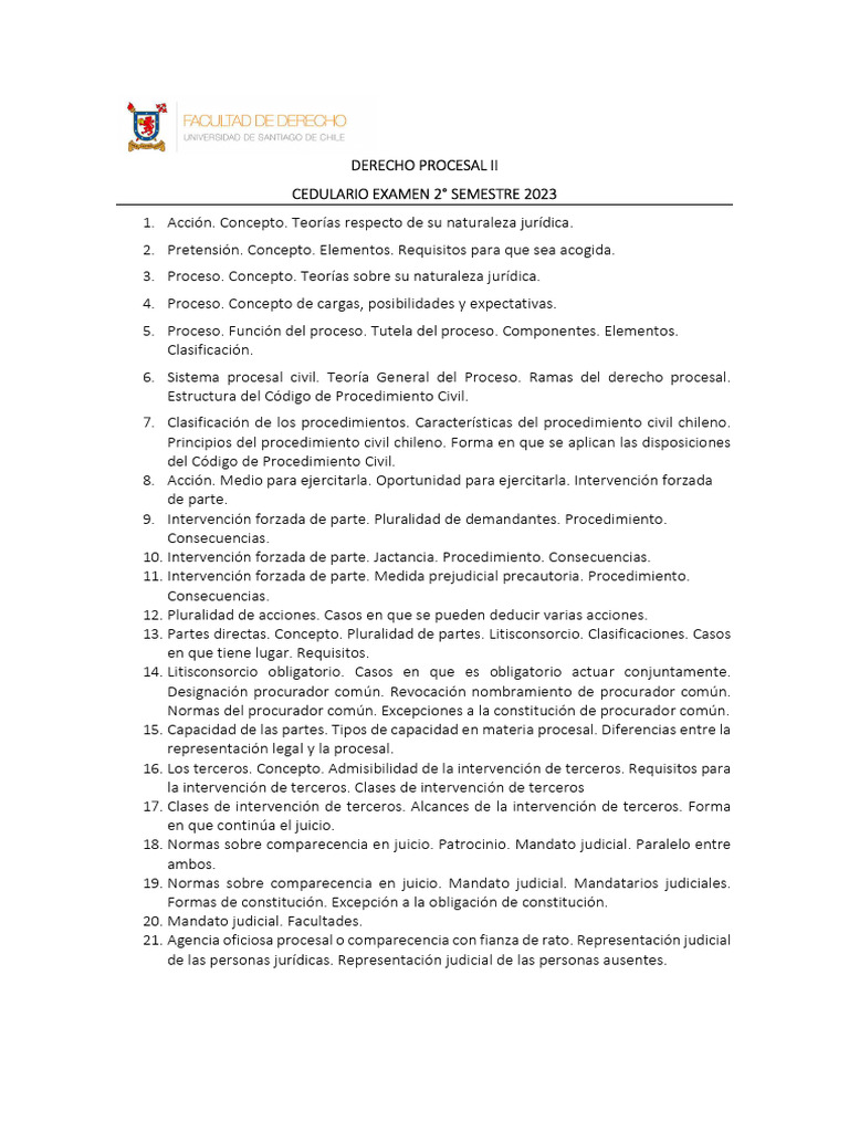 Cedulario DP II 2023 Usach 544544 | PDF | Ley procesal | Procedimiento Civil