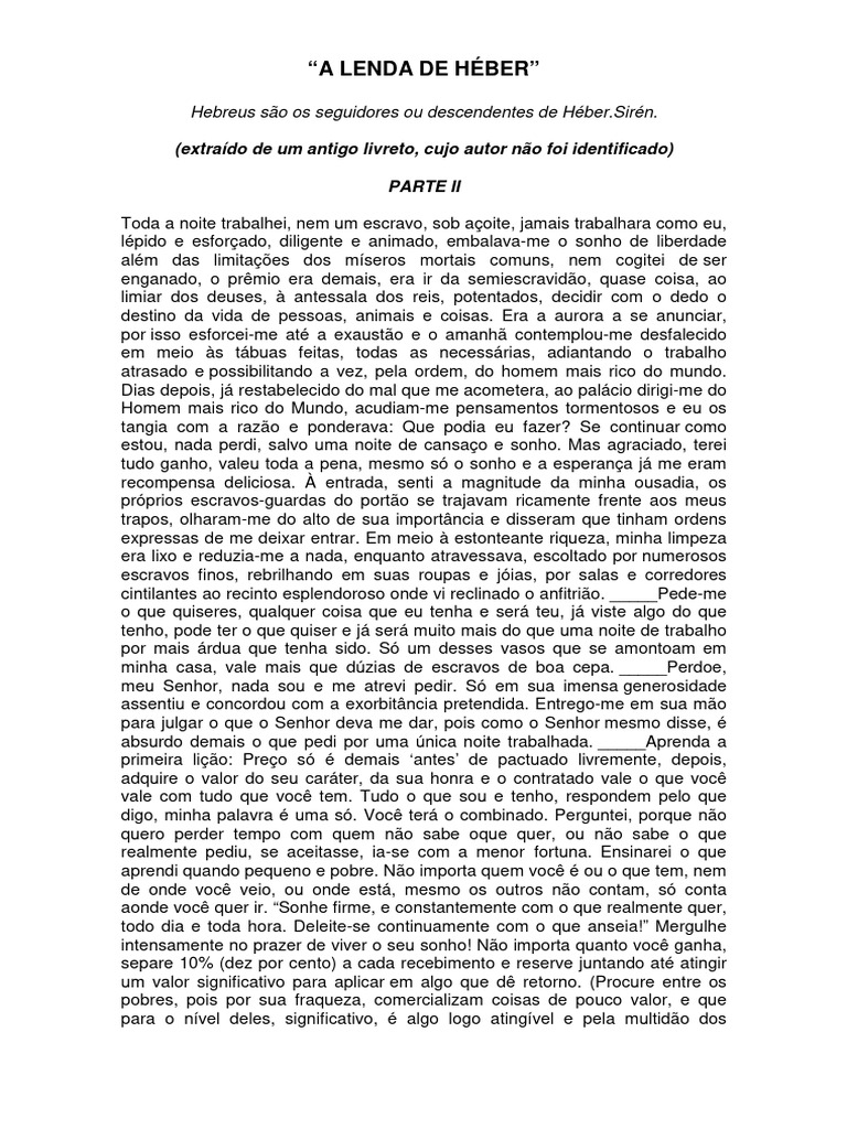 A LENDA DE HÉBER - Uma História Sobre Prosperidade - PARTE II | Download grátis PDF | Dinheiro