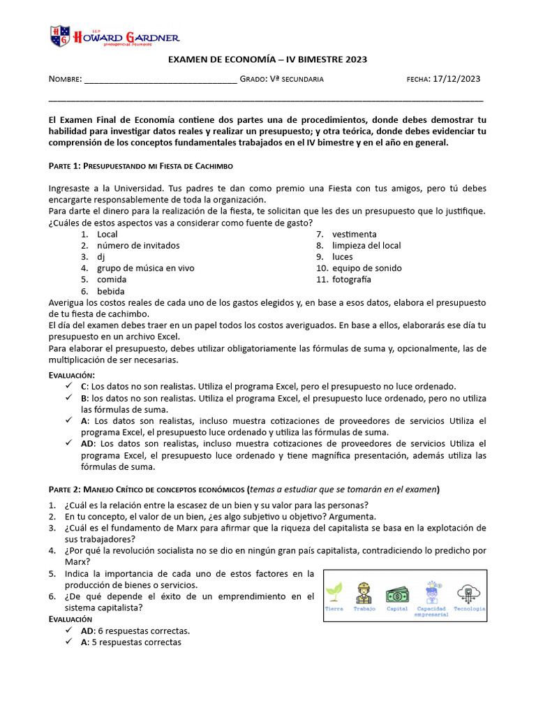 Examen de Economía - Iv Bim | PDF | Capital (economía) | Capitalismo