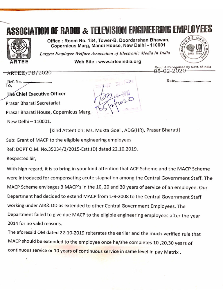 Representation For Grant MACP To Eligible Employees | PDF