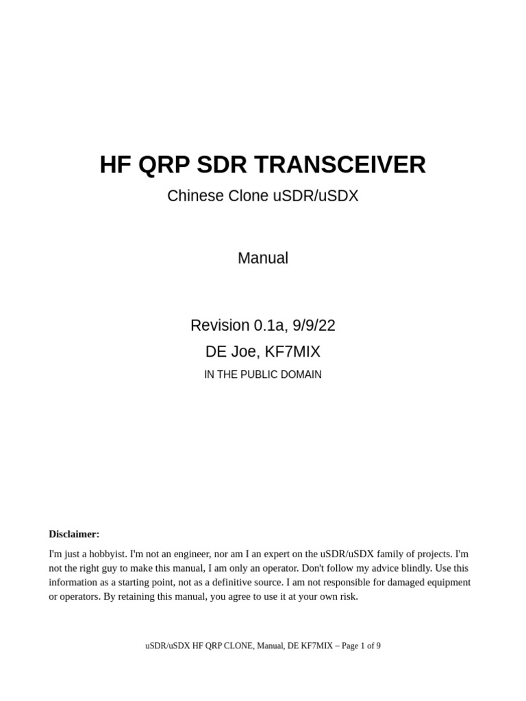 uSDR Clone Manual | PDF | Menu (Computing) | Electronics