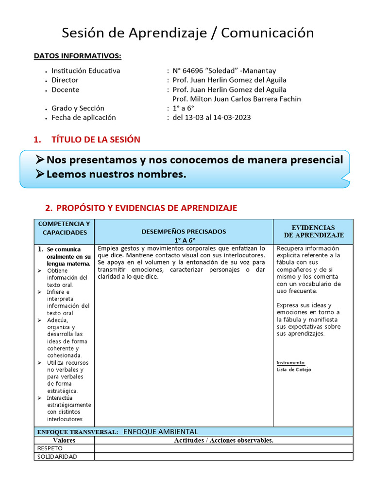 SESION DE COMUNICACION 01 Belen | PDF | Aprendizaje | Las emociones