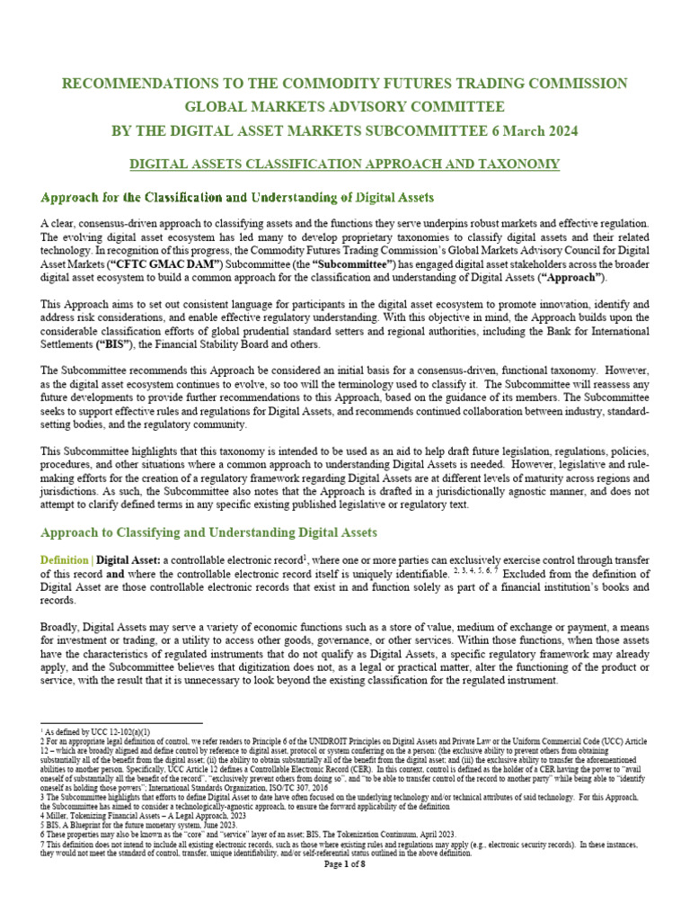 CFTC Digital Assets Classification Approach and Taxonomy | Download ...