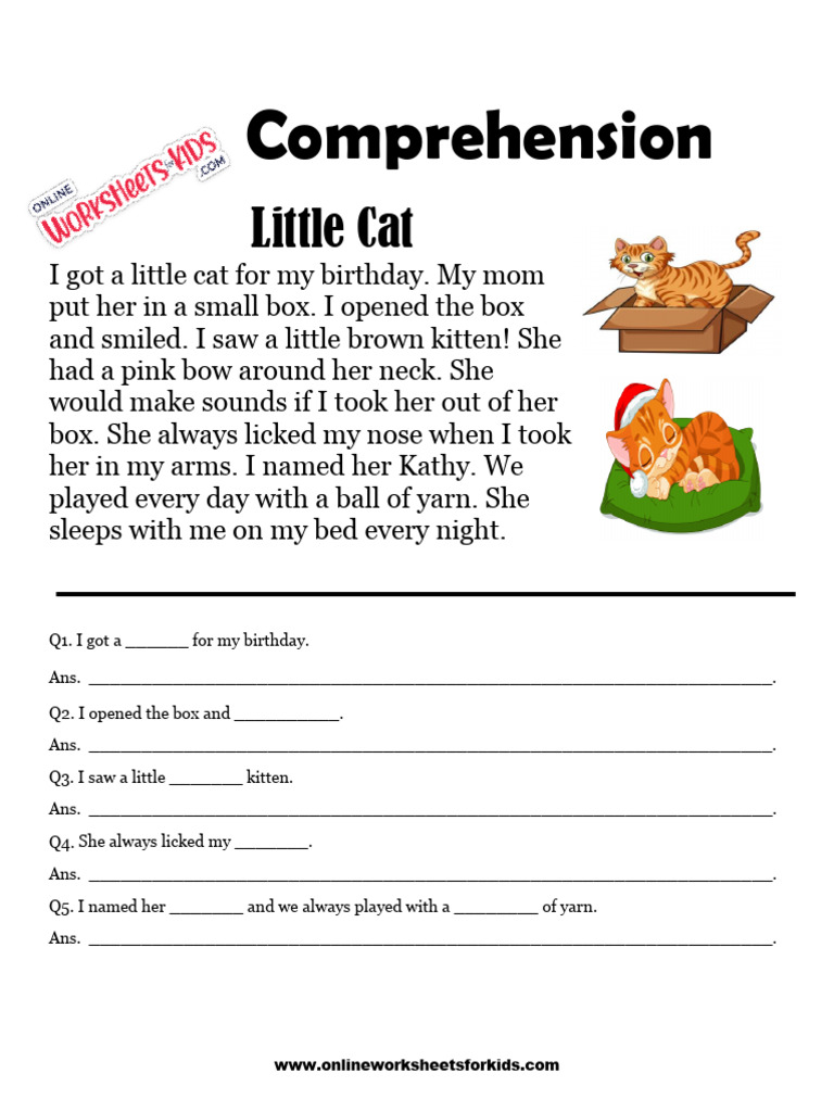 Little Cat Birthday Story Worksheet | PDF