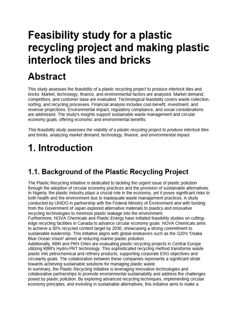 Feasibility Study: Plastic Recycling Project | PDF | Recycling | Plastic