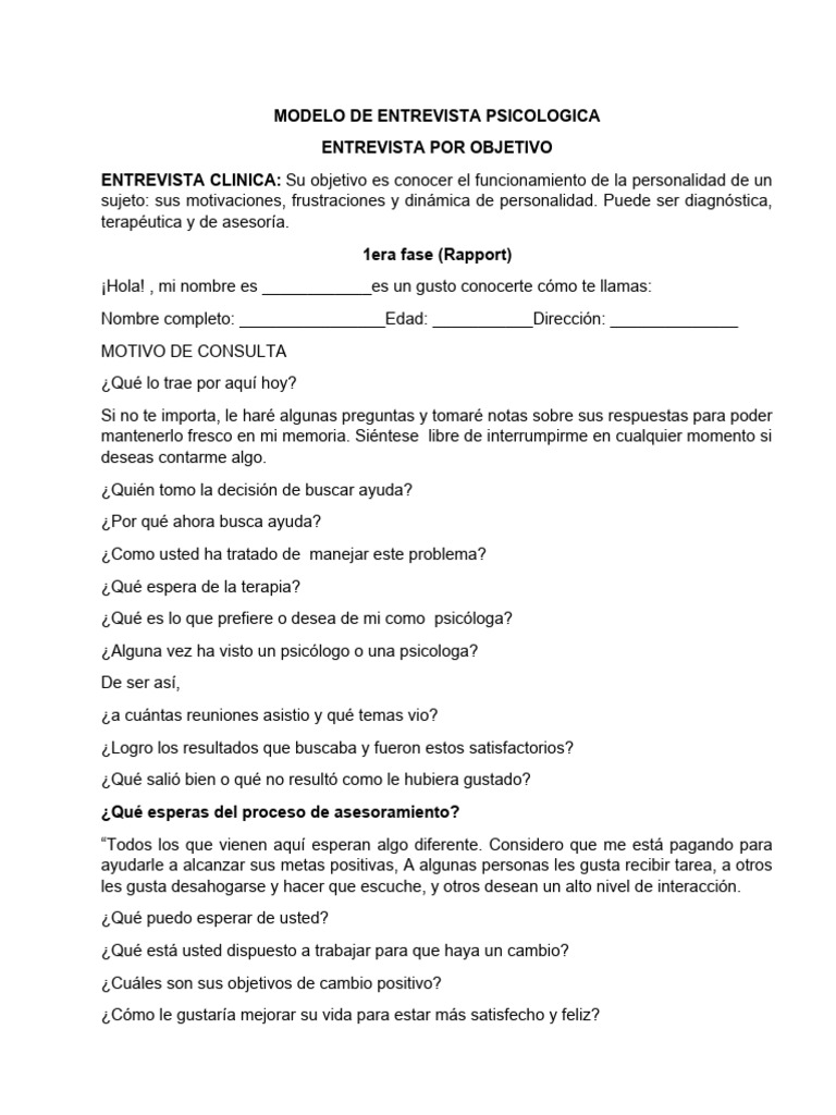 Modelo de Entrevista | PDF | Sicología | Conceptos psicologicos