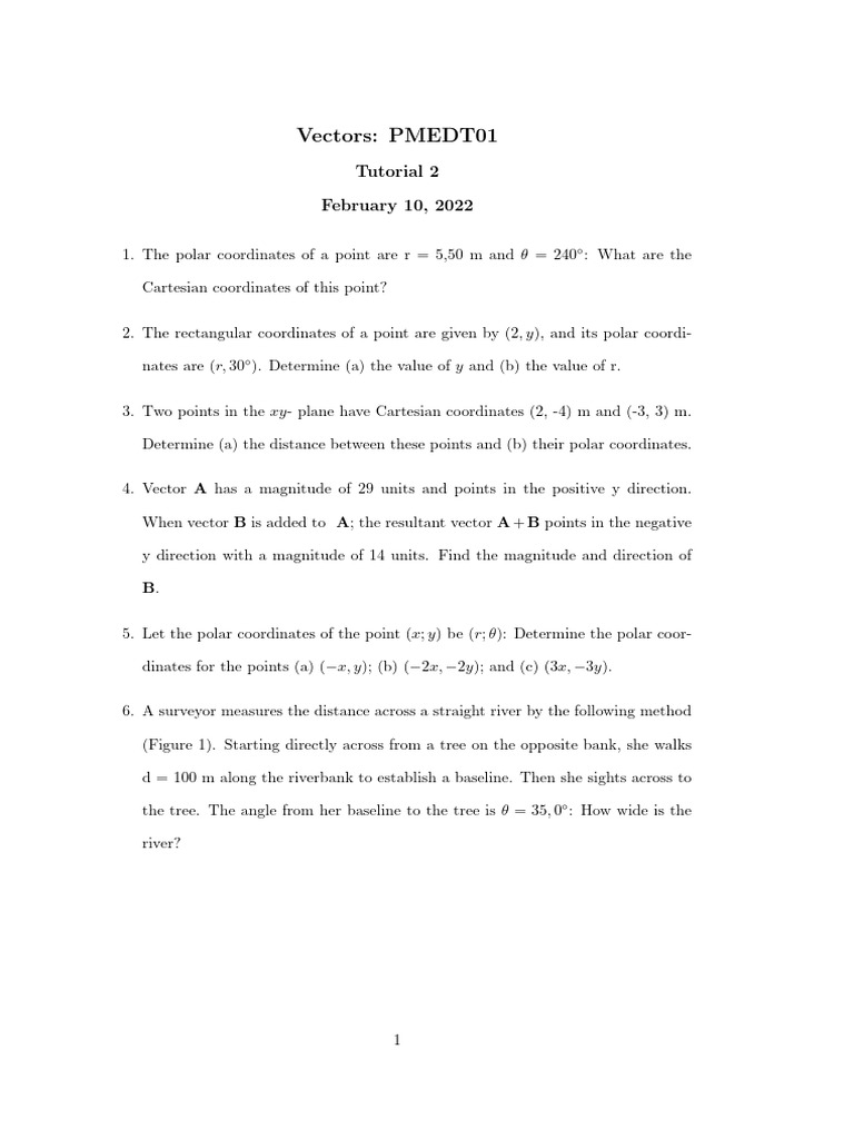 Vectors Tutorial 2 2022 | PDF | Coordinate System | Euclidean Vector