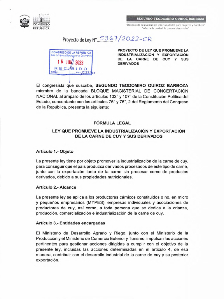 PL 5367 | PDF | Perú | Carne