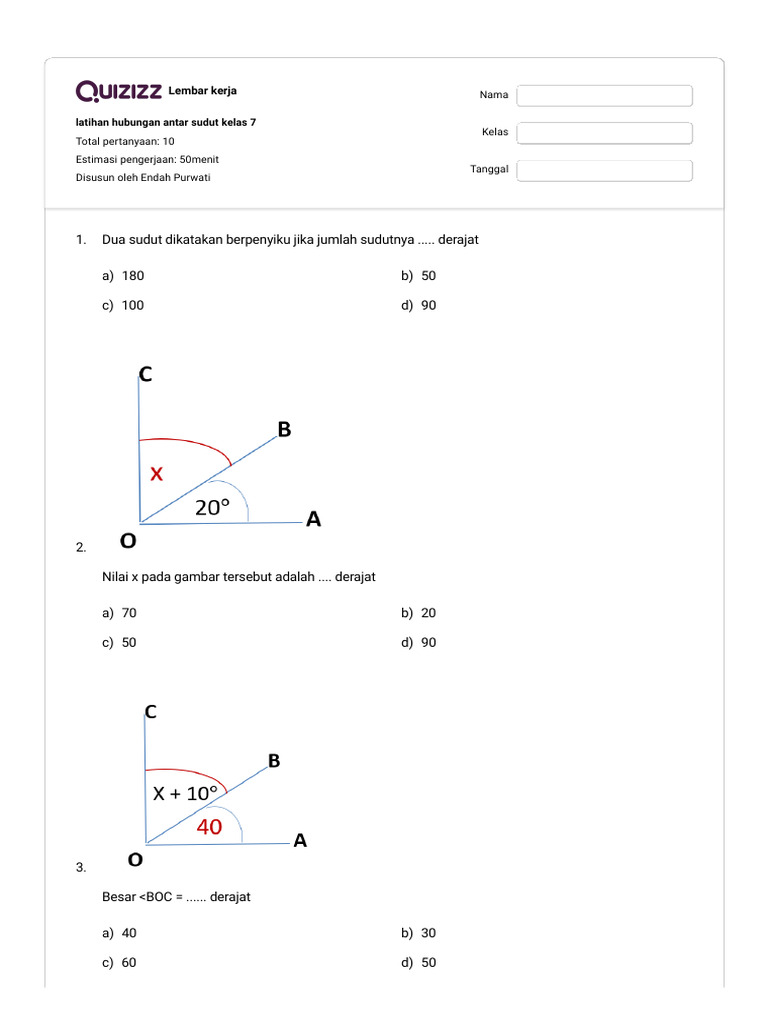 Latihan Hubungan Antar Sudut Kelas 7 | PDF
