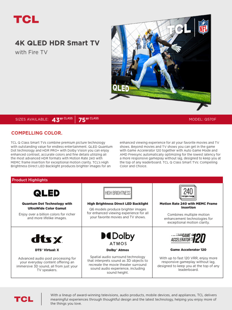 TCL 43 Q570F 9043570 - Spec - Sheet | PDF | Hdmi | Electronic Engineering