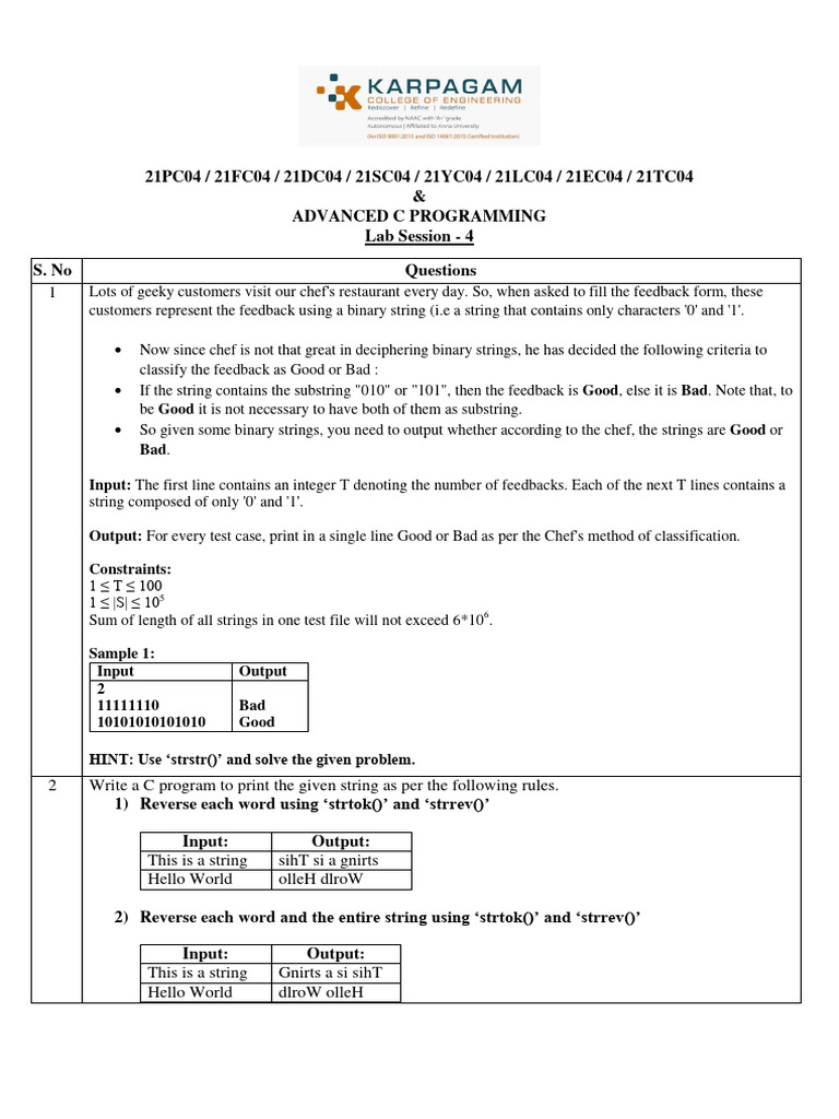 ACD Lab Session 4 Questions | PDF | String (Computer Science) | Computer Data