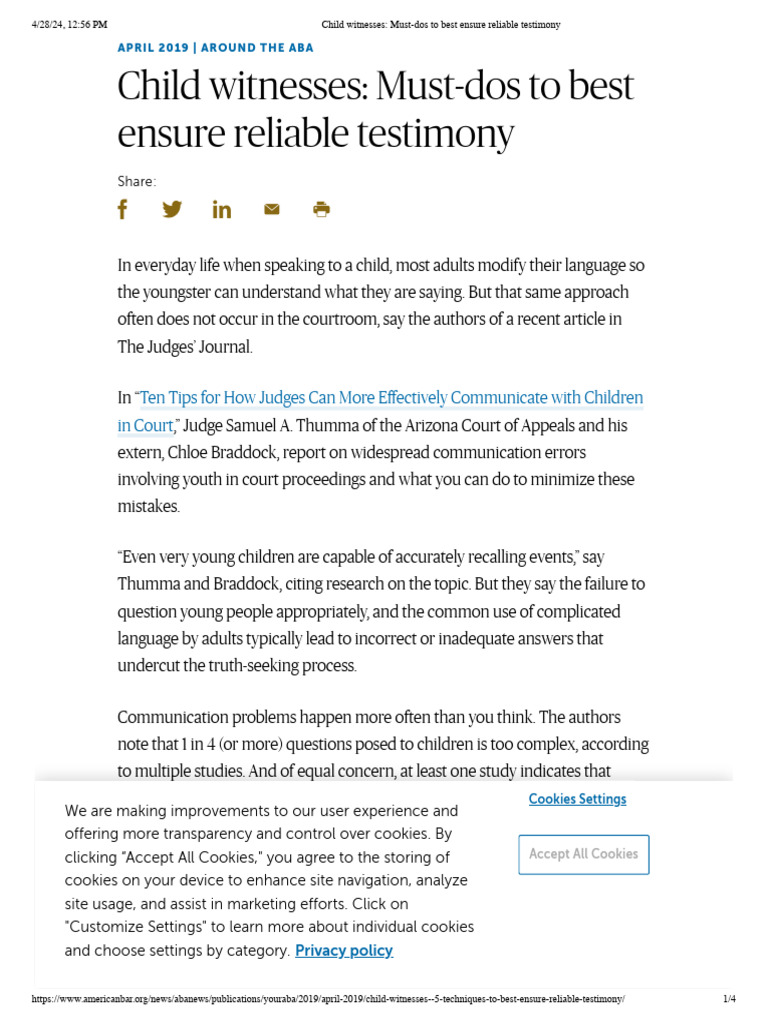 Child Witnesses - Must-Dos To Best Ensure Reliable Testimony | PDF ...