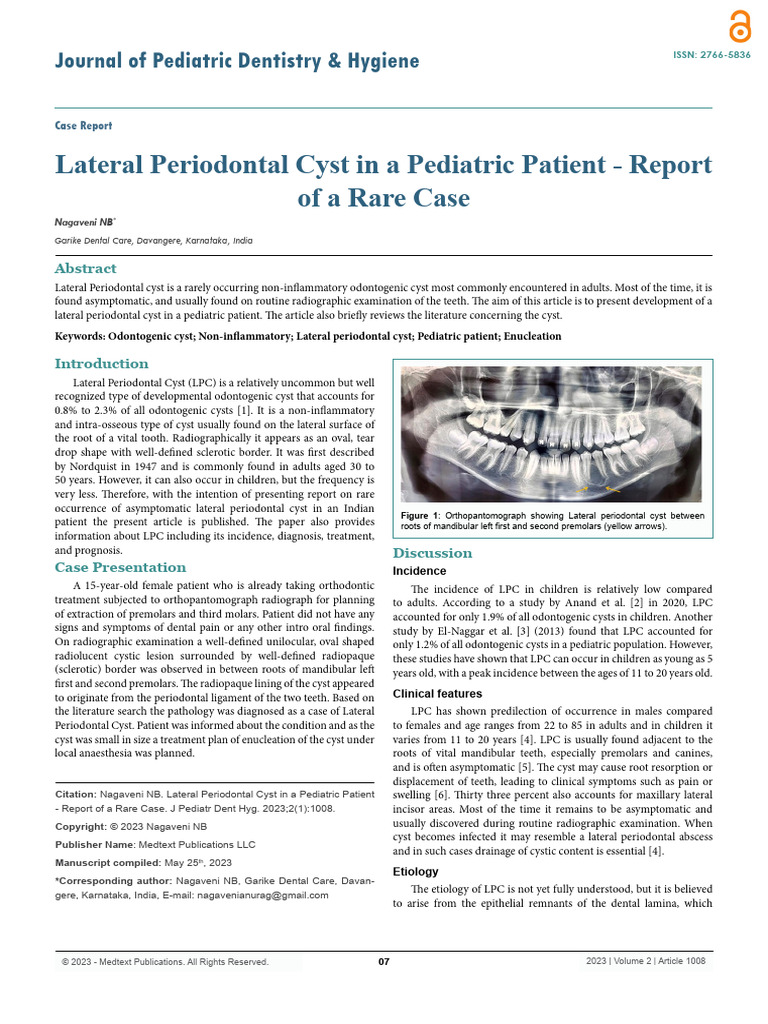 Lateral Periodontal Cyst in A Pediatric Patient Report of 1389 | PDF ...