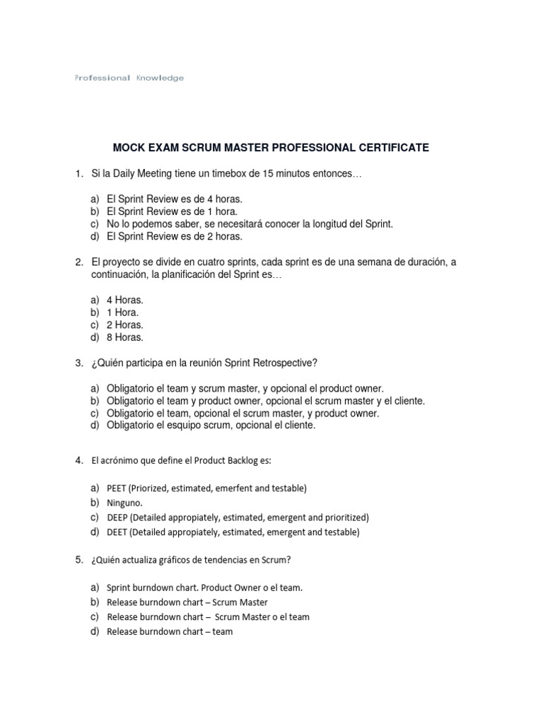 Mock Exam Scrum Master Preguntas de Práctica | PDF | Scrum (desarrollo de software) | Desarrollo ...