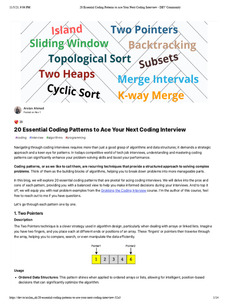 20 Coding Patterns for Interview Success | PDF | Time Complexity ...