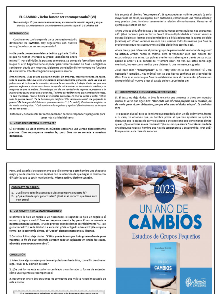 SEMANA 51 EL CAMBIO. Debo Buscar Ser Recompensado (VI) | PDF | Dios ...