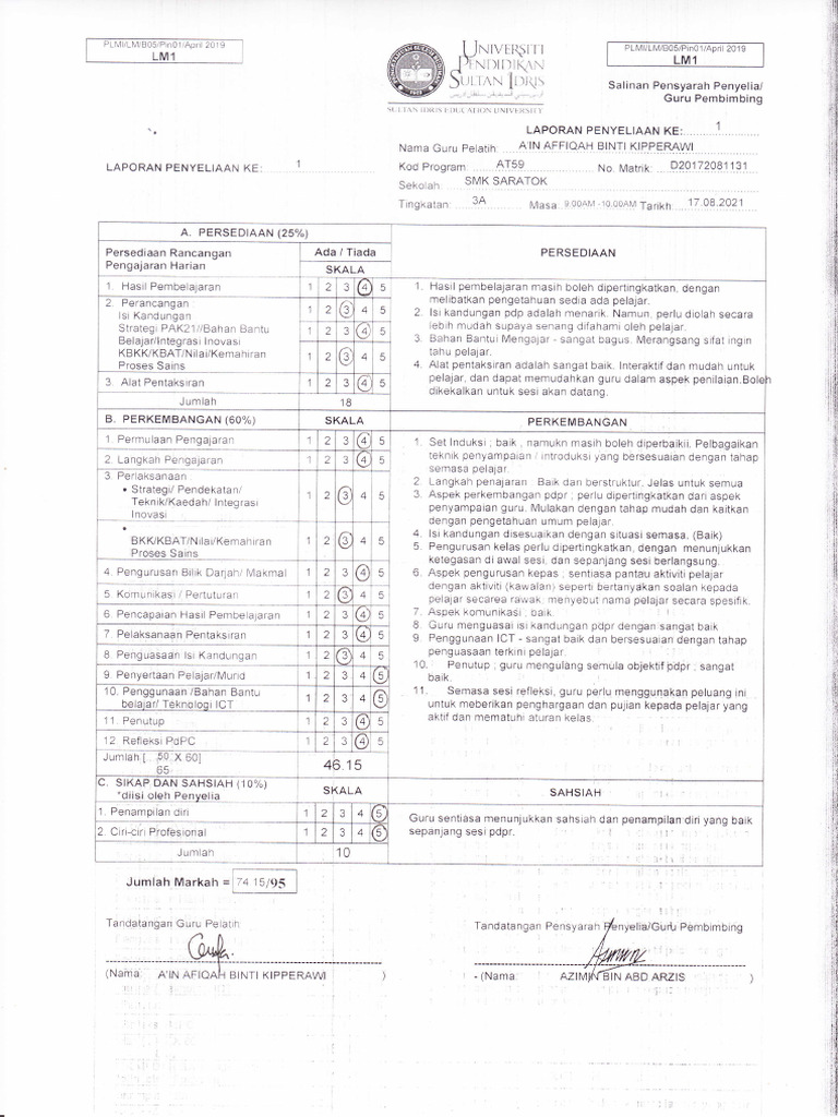 Borang Seliaan LM1 | PDF