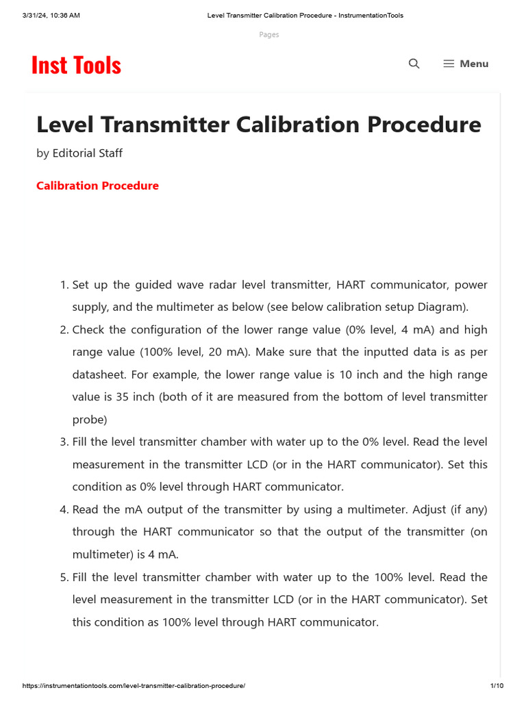 Level Transmitter Calibration Guide | PDF | Calibration | Probability ...