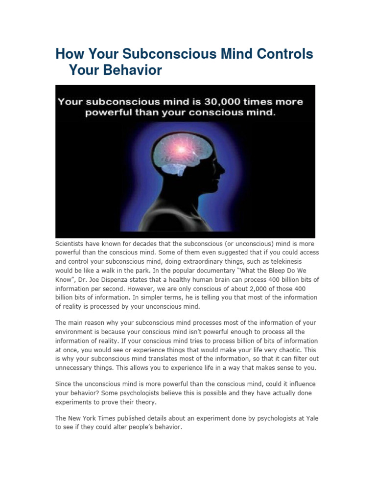 How Your Subconscious Mind Controls Your Behavior PDF Free | PDF | Id ...