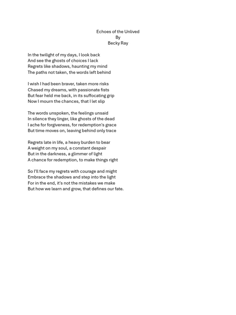 Reflections on Life's Regrets Poem | PDF