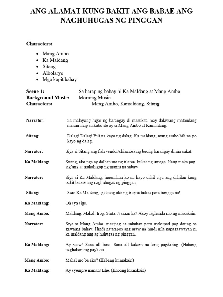 Ang Alamat Kung Bakit Ang Babae Ang Naghuhugas NG Pinggan | PDF