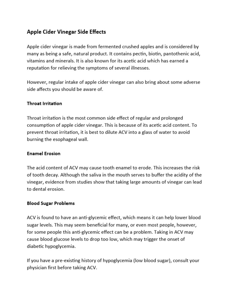 Apple Cider Vinegar Side Effects | PDF | Hypoglycemia | Clinical Medicine