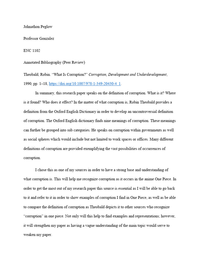 Annotated Bibliography Peer Review - 1 | PDF