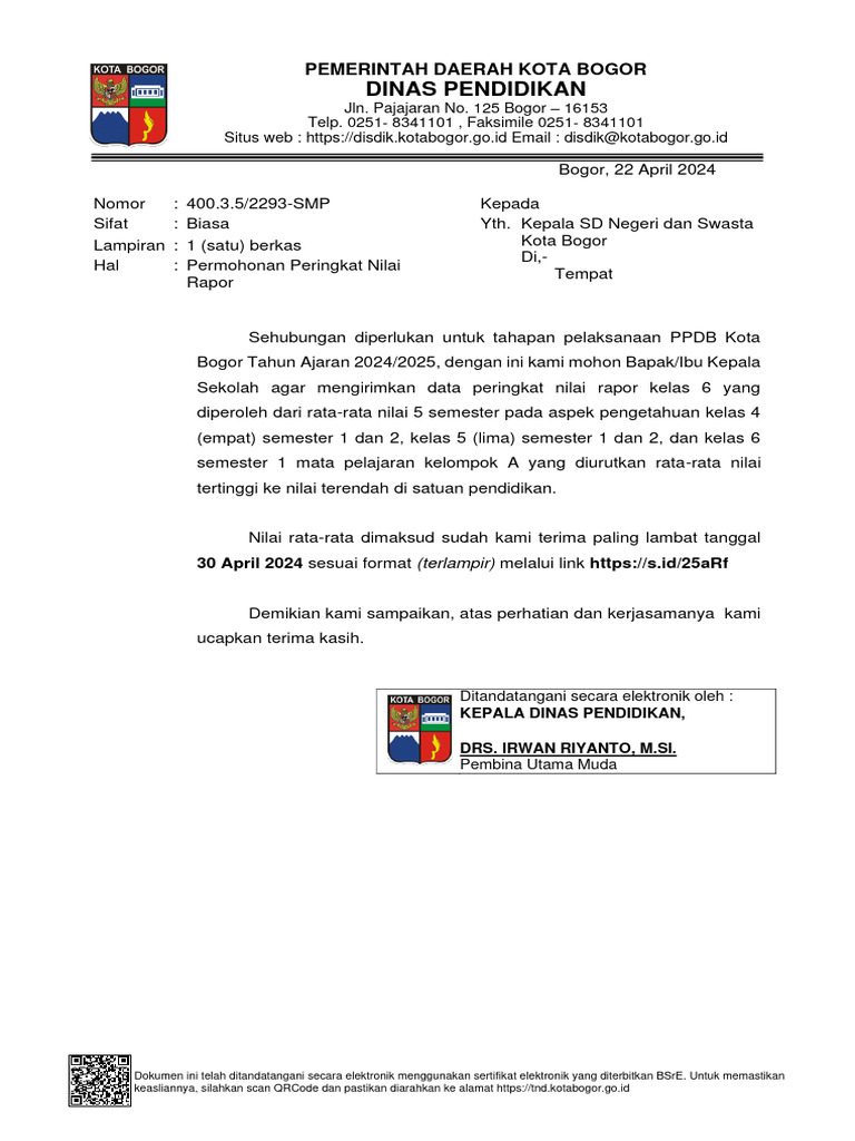 Permohonan Data Prestasi Nilai Rapor - SL-4953 | PDF