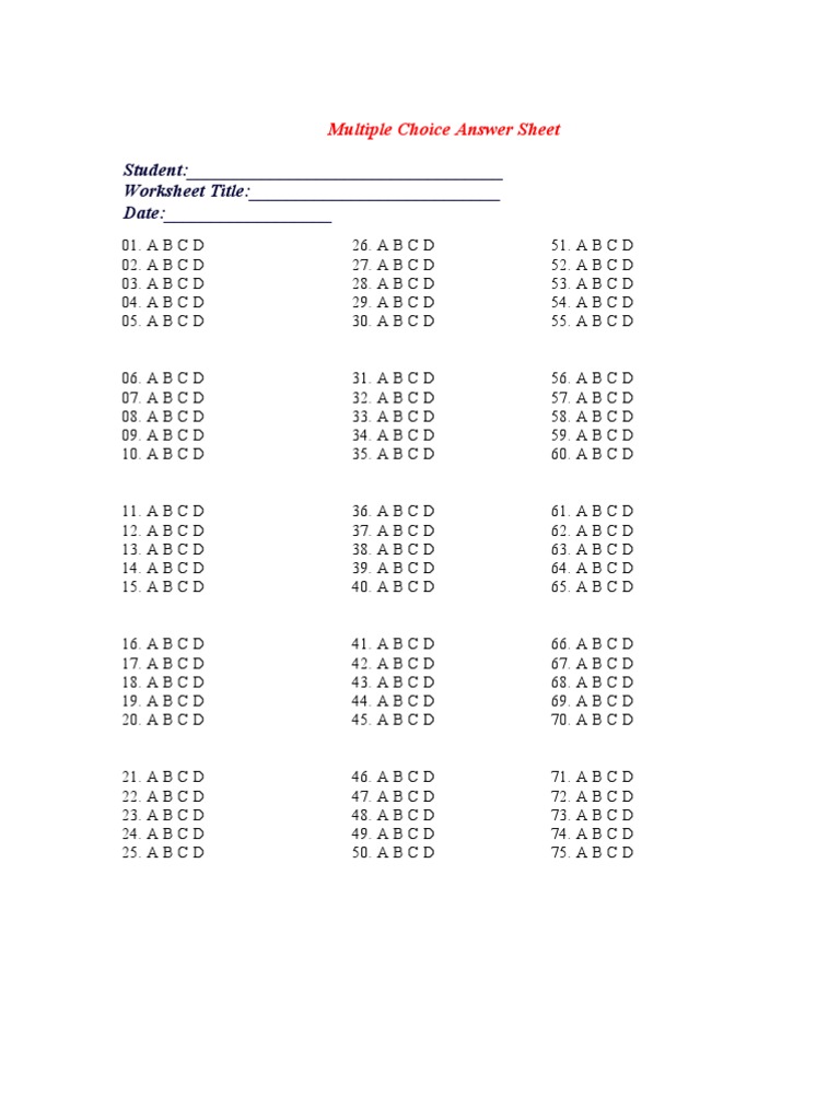 Multiple Choice Answer Sheet | PDF