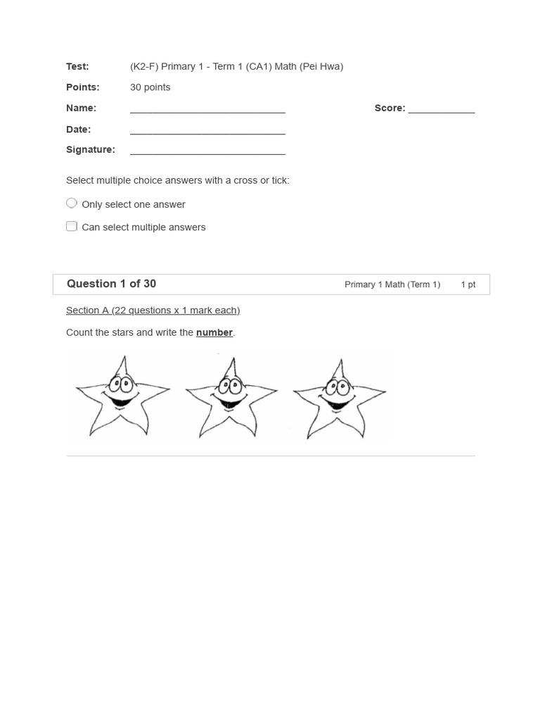 Primary 1 Math Term 1 - Pei Hwa_1626155302 | PDF | Mathematics