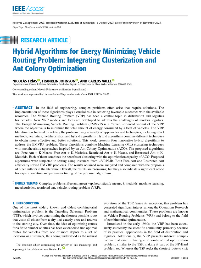 Hybrid Algorithms For Energy Minimizing Vehicle Routing Problem Integrating Clusterization and ...