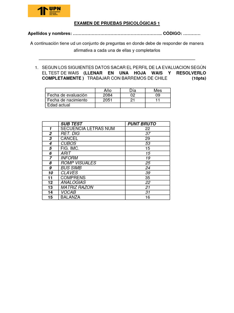 Pruebas Psicologicas 1 Okkk | PDF