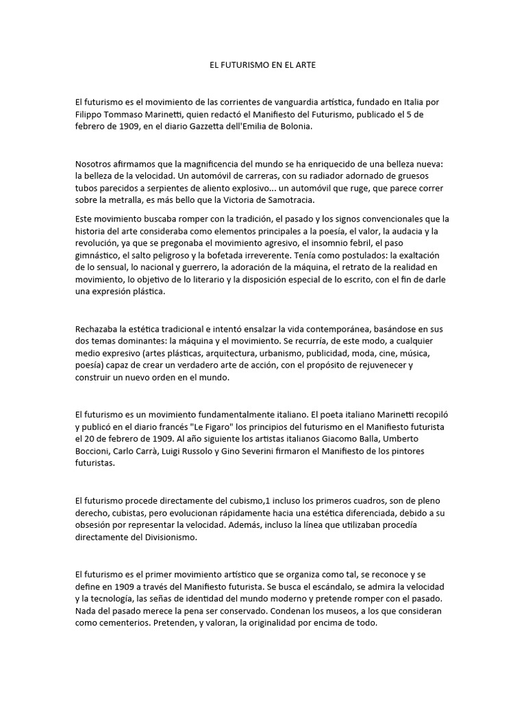 El Futurismo en El Arte | PDF | Movimientos de arte | Las artes