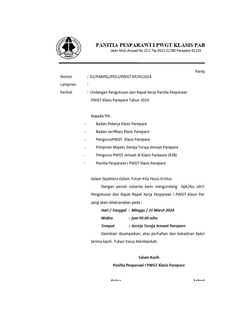 Undangan Rapat PWGT 2021 | PDF