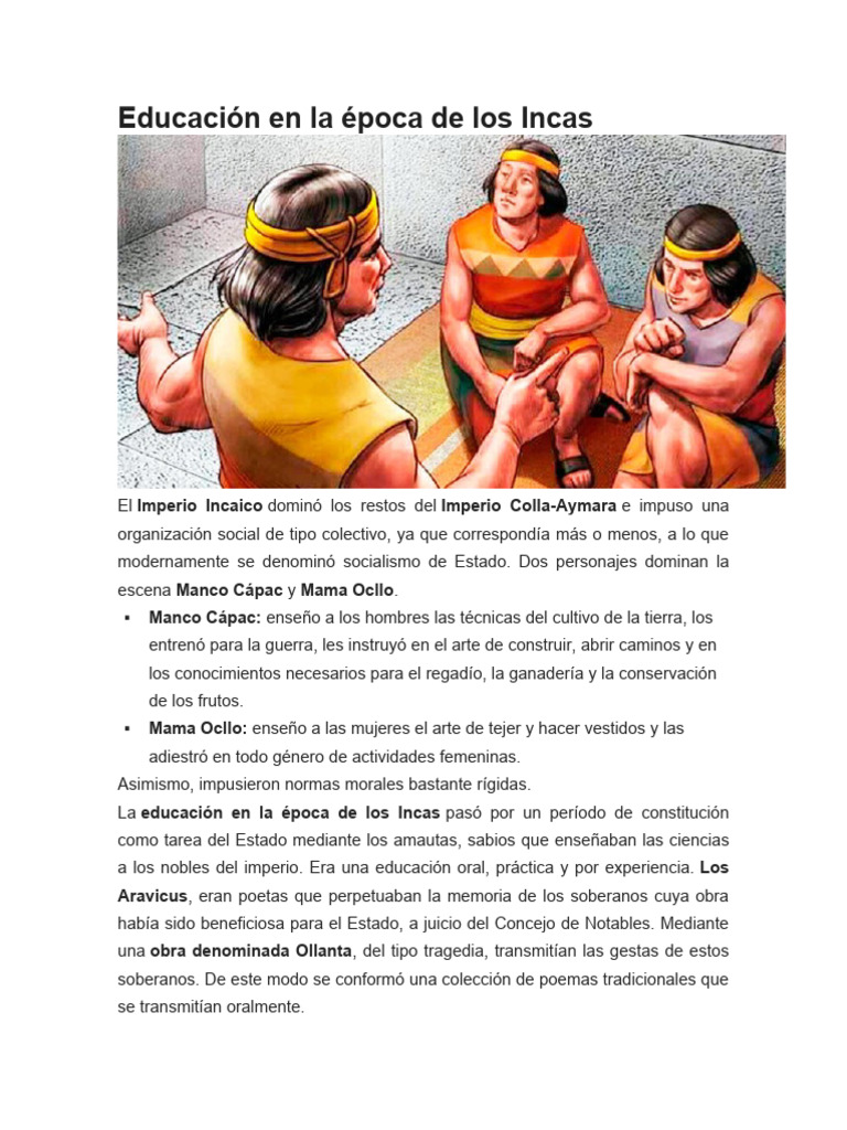 Educación en La Época de Los Incas | Descargar gratis PDF | Imperio Inca